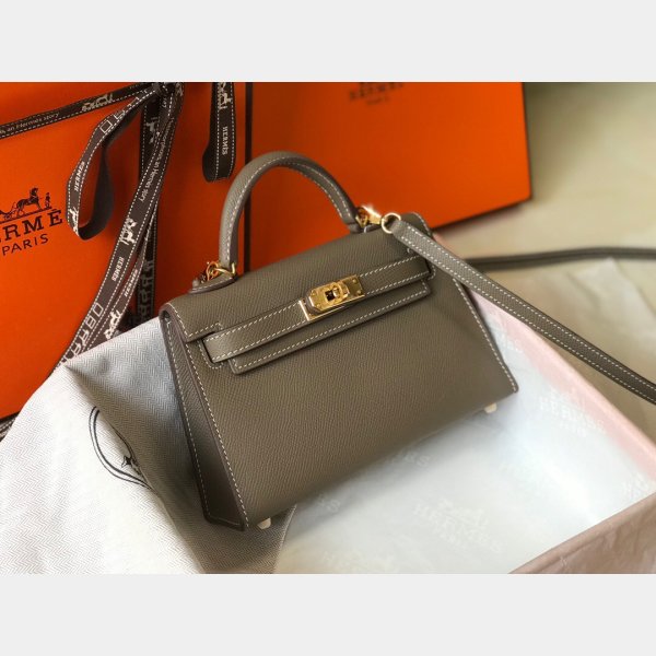 Replica Hermes Mini Kelly Epsom in pelle grigio terroso borse – Borse ...